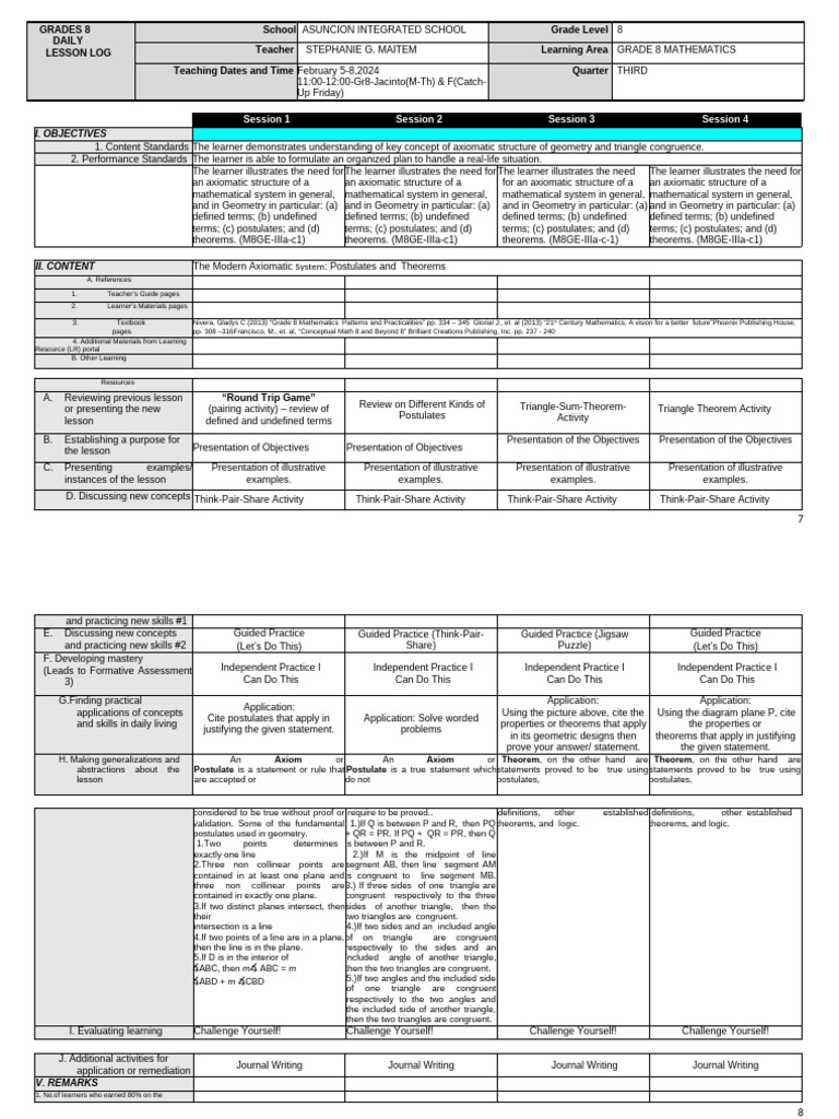 MATH 8 Q3 WEEK 2 | PDF | Line (Geometry) | Axiom