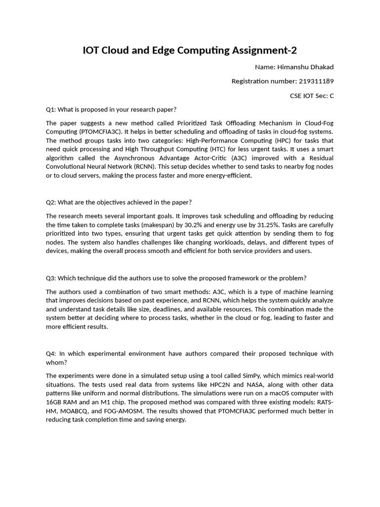 Assignment 2 Cloud and edge | PDF | Computing | Computer Science