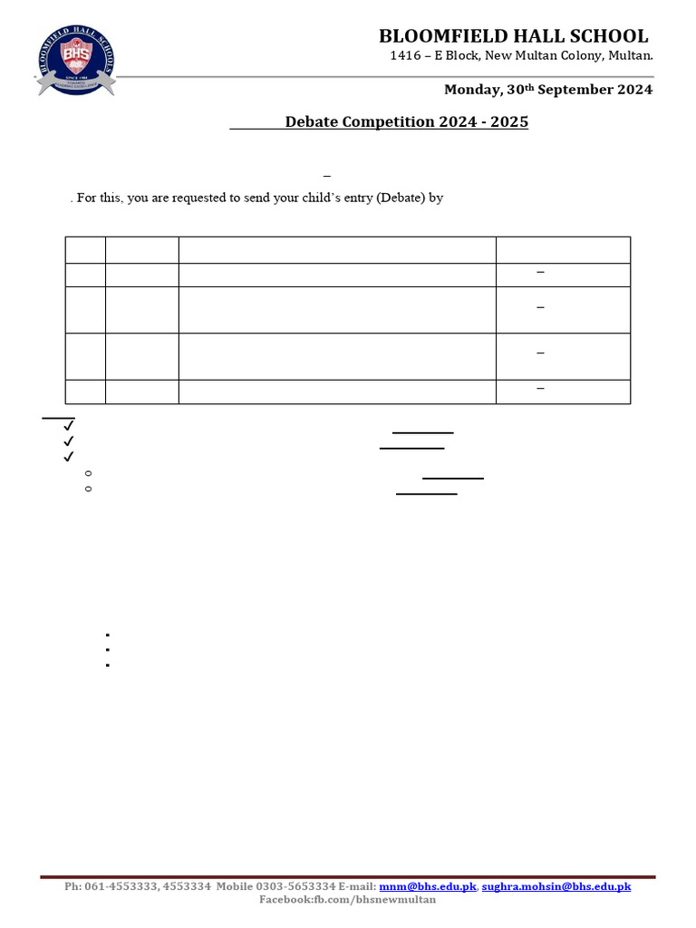 Debate Competition 2024-25 (4 - 7) | PDF