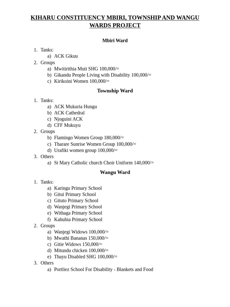 Kiharu Constituency Mbiri Township Wangu Ward | PDF