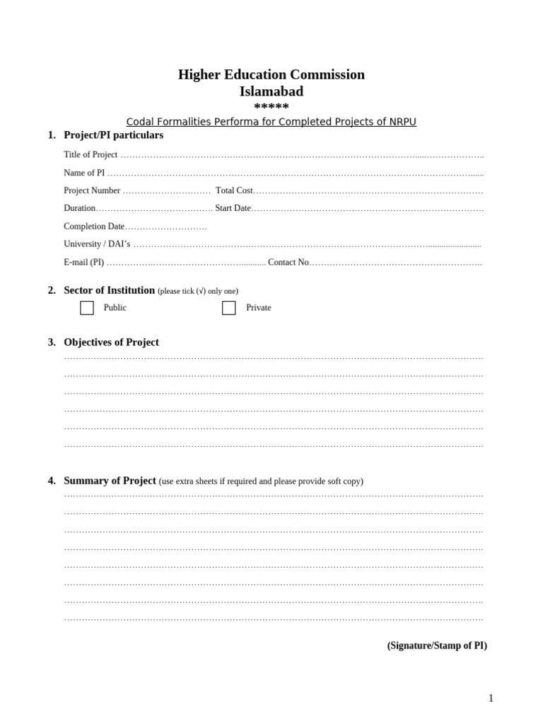 Codal Formalities Performa For Completed NRPU Project | PDF