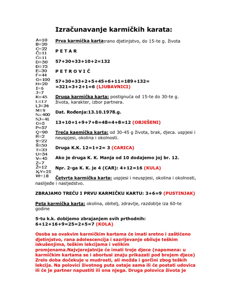 Izračunavanje Karmičkih Karata | PDF