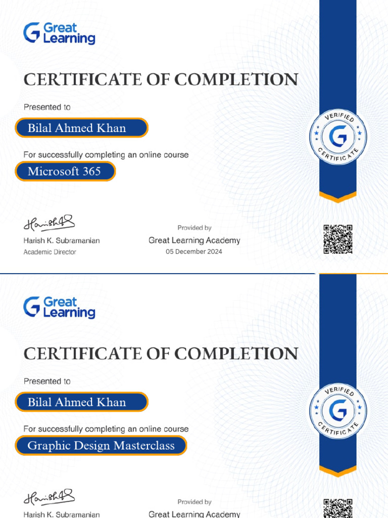 Bilal Ahmed Khan Great Learning Certificate | PDF