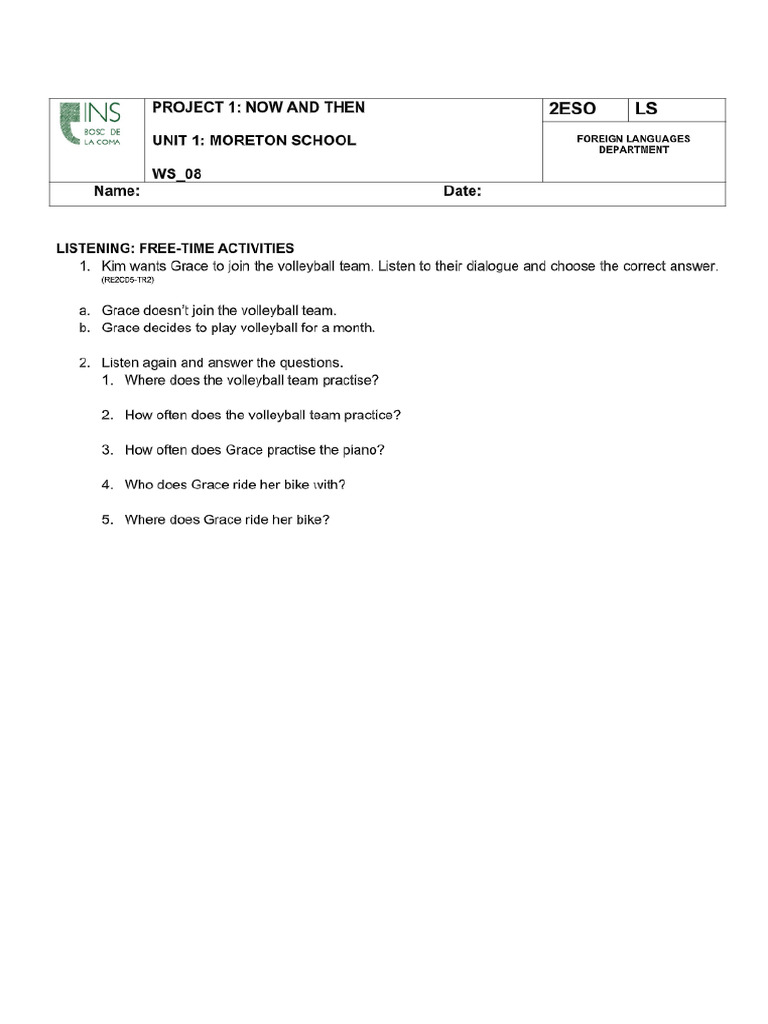 Free Time Activities - Listening | PDF