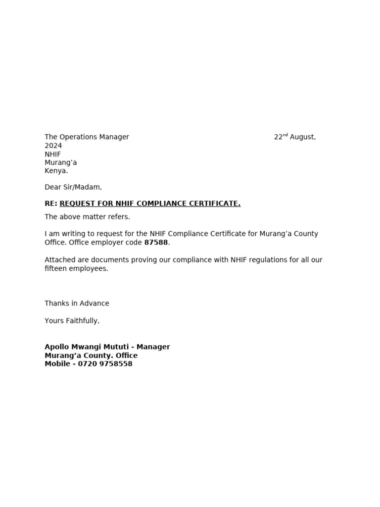 Nhif Complince Letter | PDF