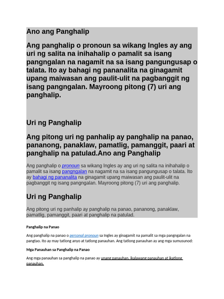 Ano Ang Panghalip | PDF