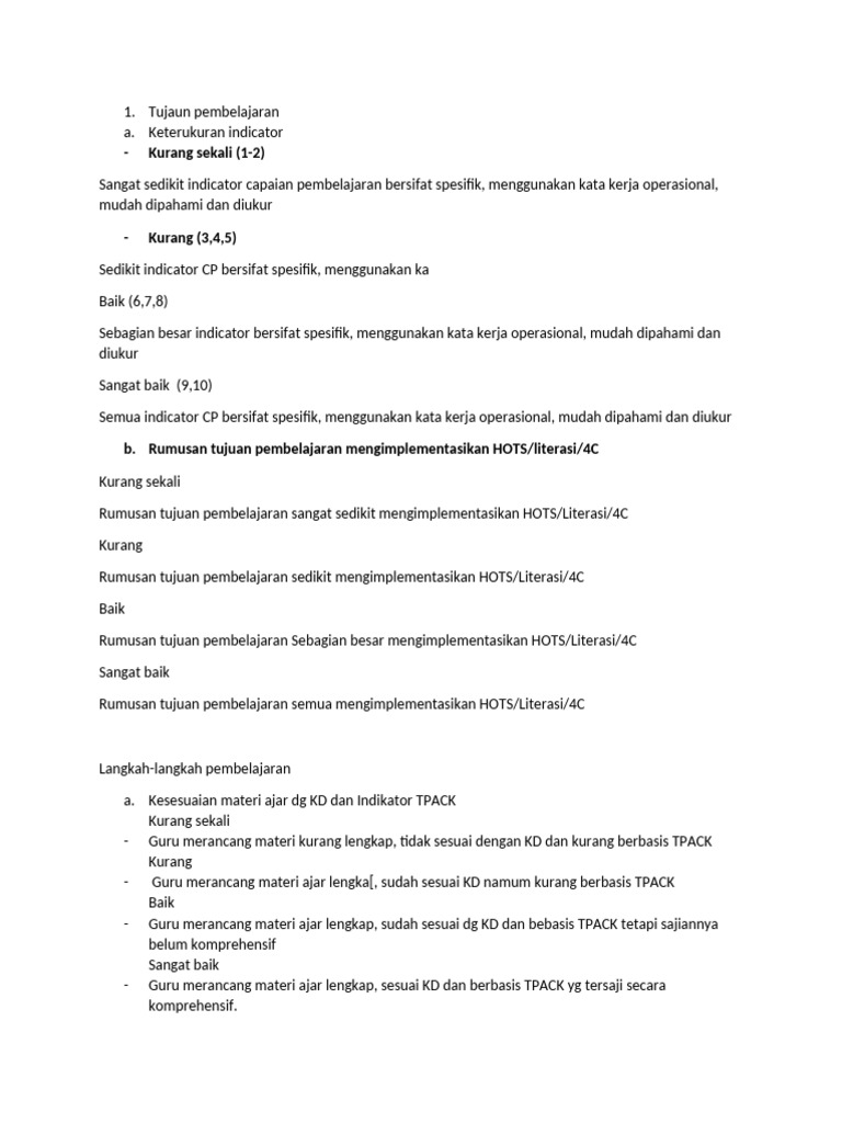 Contoh Rubrik Penilaian RPP Pak Didik (Catatan) | PDF