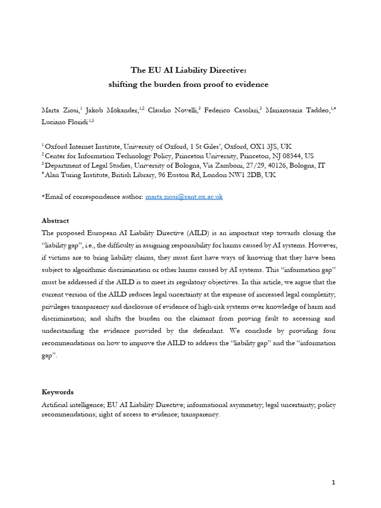 The EU AI Liability Directive Shifting the Burden From Proof to ...