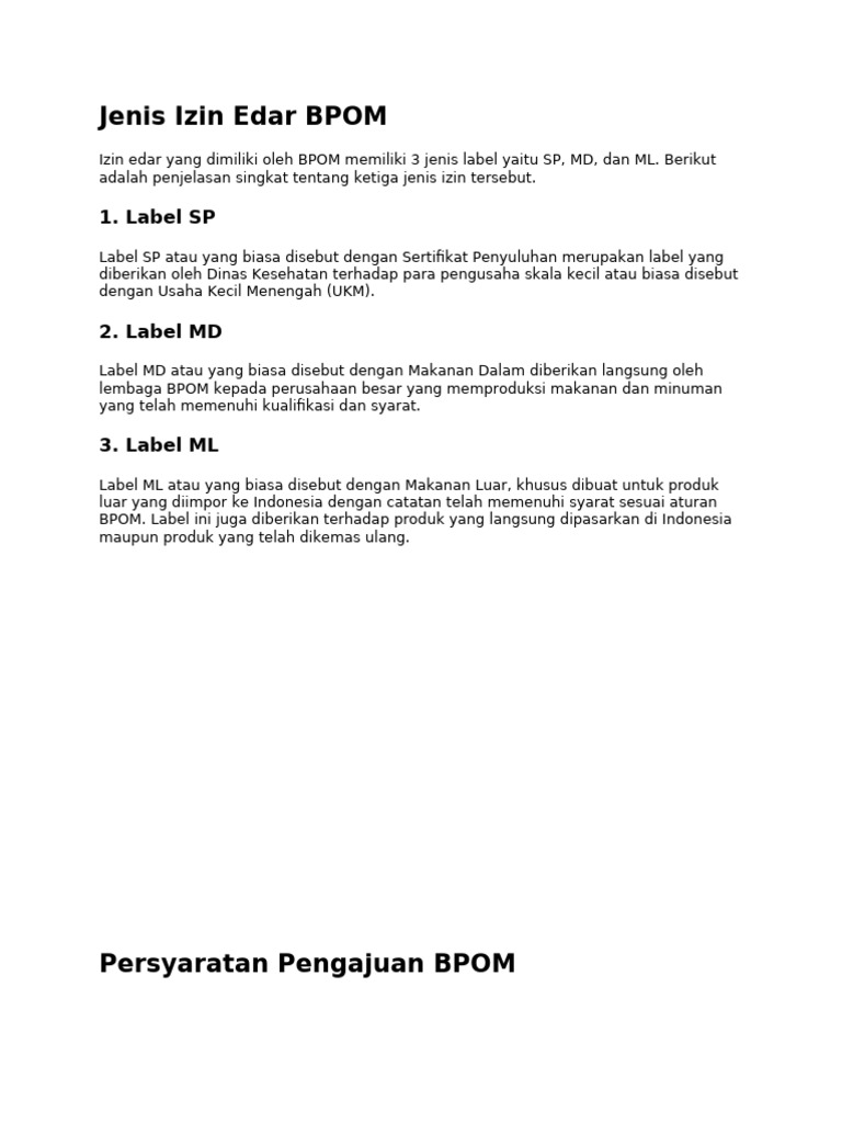 Jenis Izin Edar BPOM | PDF