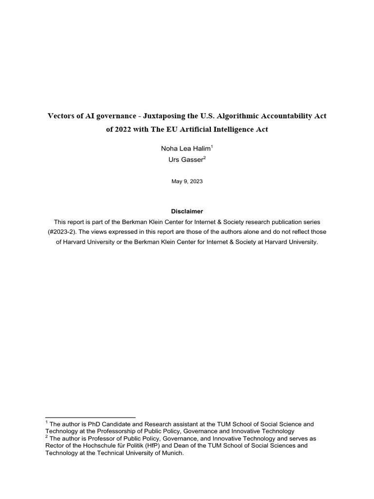 The U.S. Algorithmic Accountability Act of 2022 With The EU Artificial ...