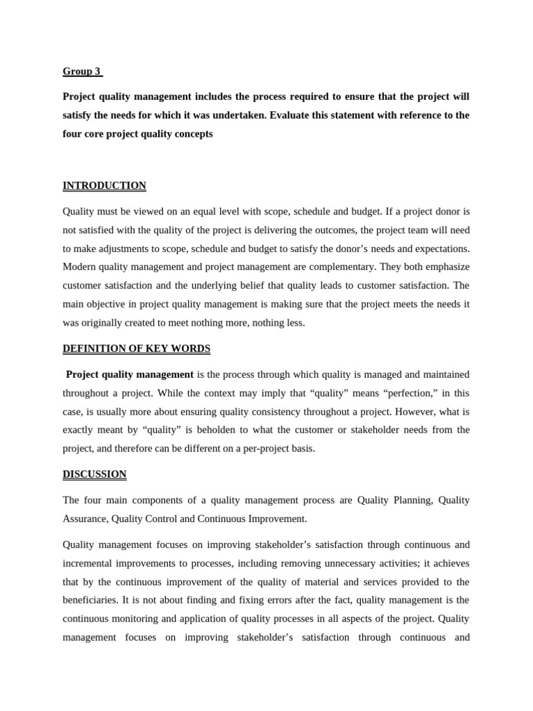 GROUP 3 ASSIGNMENT | PDF | Quality Management | Quality Assurance
