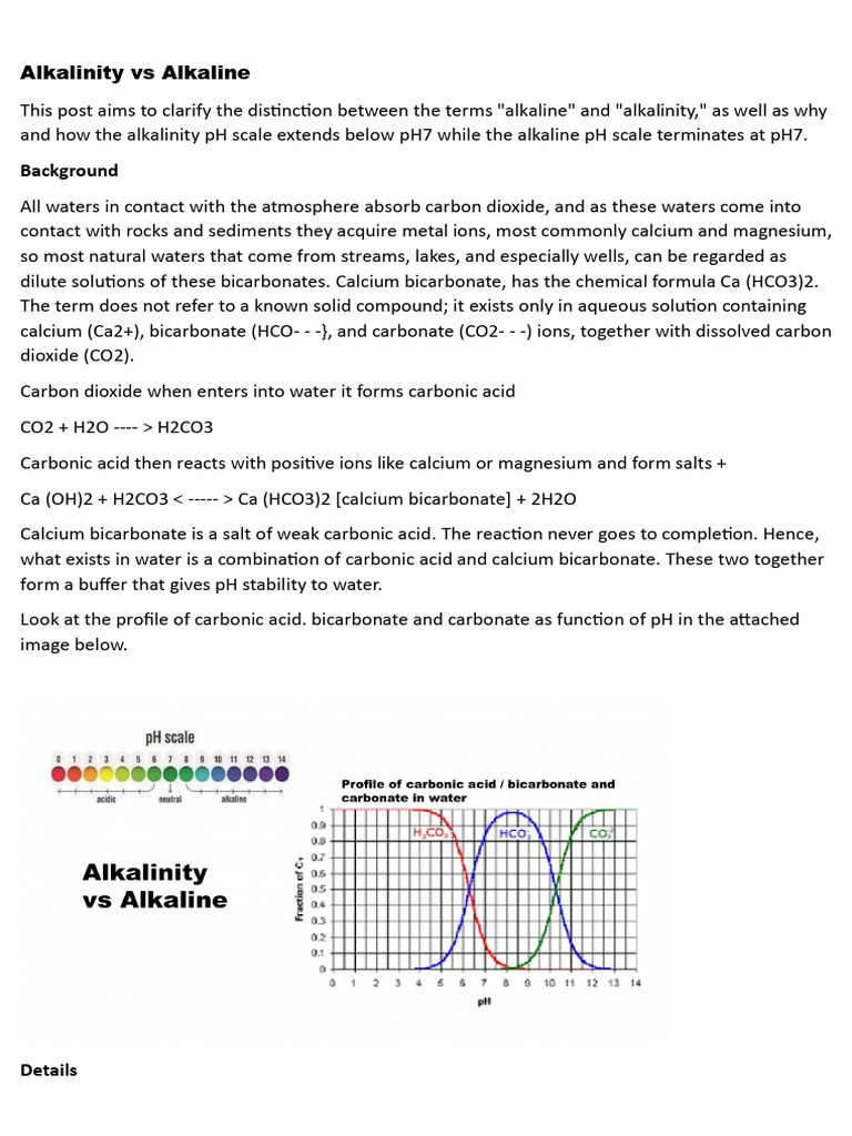 Alkalinity Vs Alkaline | PDF | Bicarbonate | Alkalinity