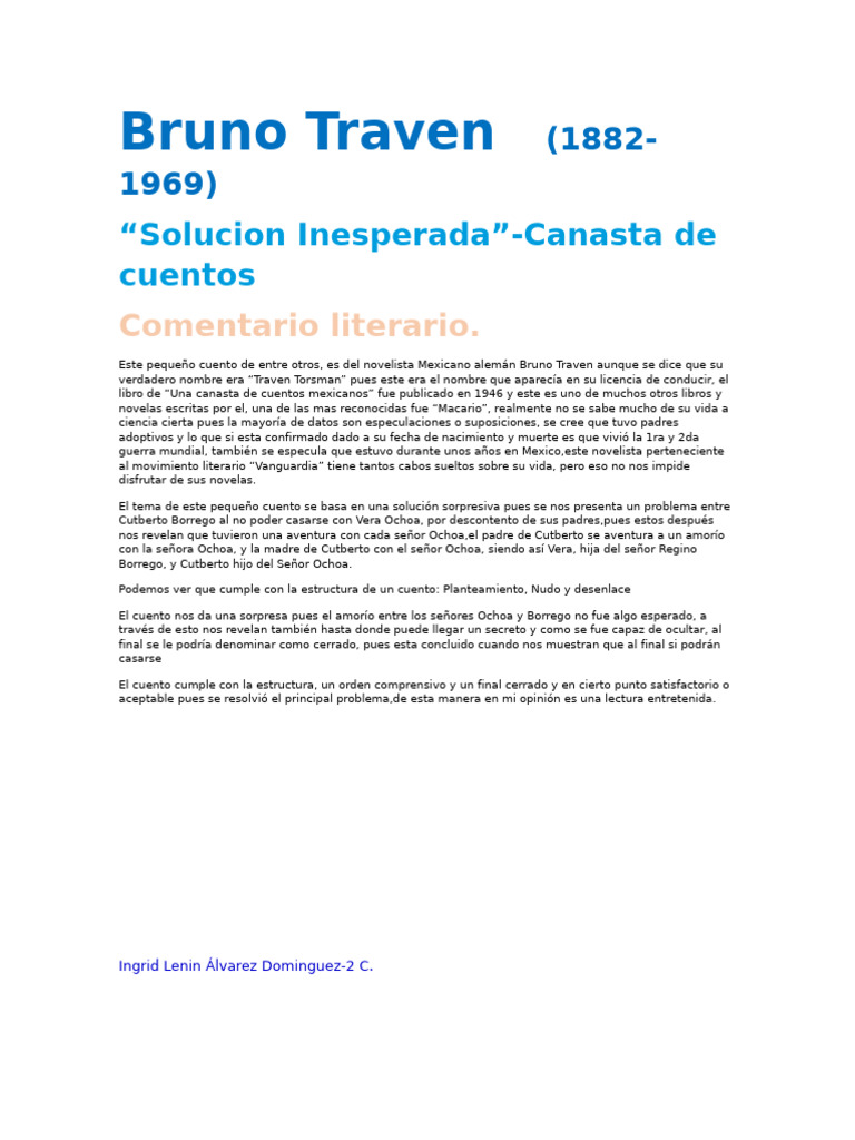 Análisis de "Solución Inesperada" de Traven | PDF