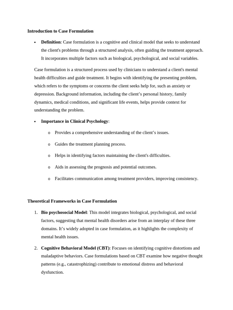 Clinical Case Formulation Guide | PDF | Cognitive Behavioral Therapy ...