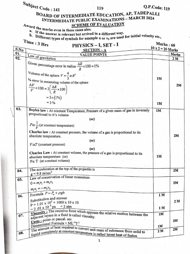 Scheme of Evaluation Physics 11 2024 | PDF
