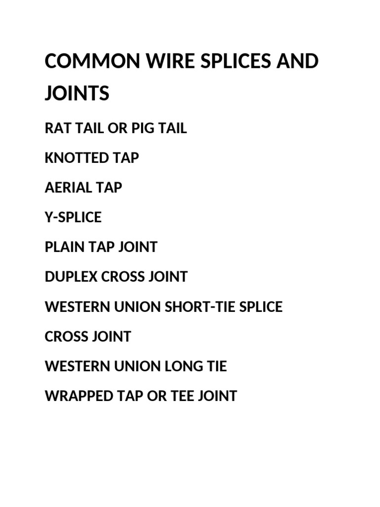 Common Wire Splices and Joints Guide | PDF