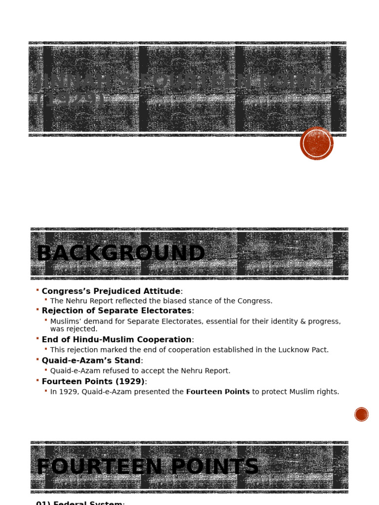 Week 04 Lecture 02 Jinnah's Fourteen Points (1929) | PDF | Muhammad Ali Jinnah | Government