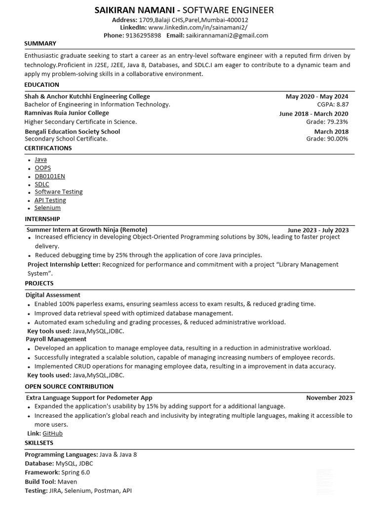 Saikiran - Resume | PDF | Java (Programming Language) | Selenium (Software)