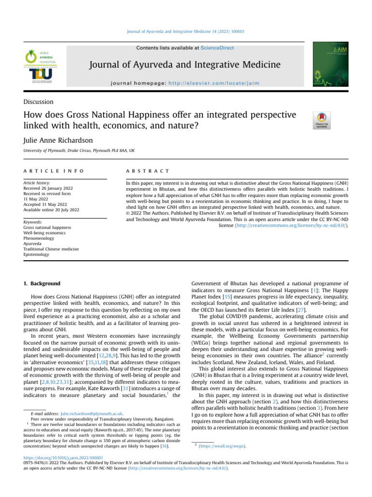 How Does Gross National Happiness Offer An Integrated Perspective | PDF