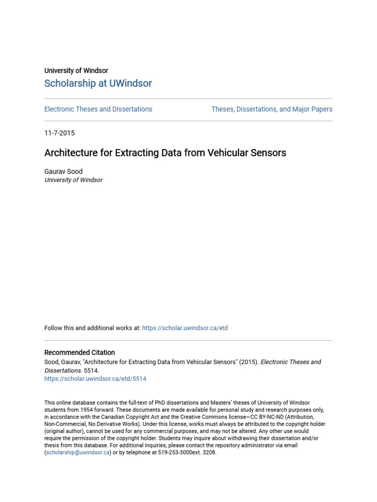 Architecture For Extracting Data From Vehicular Sensors | PDF | Traffic Collision | Computer Network