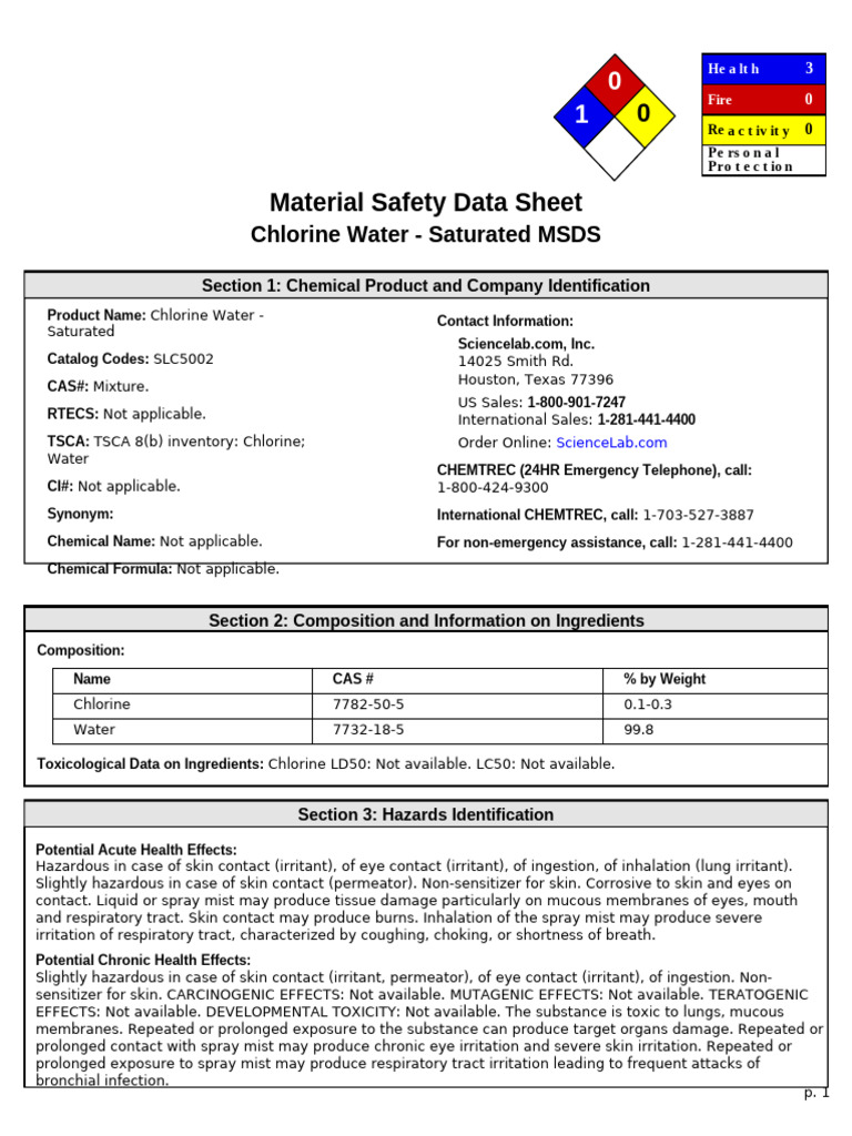MSDS Kaporit | PDF | Water | Toxicity