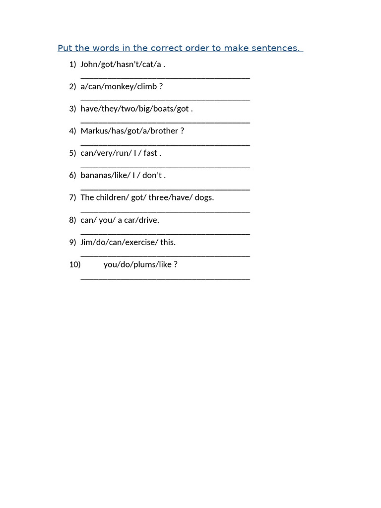 Make Sentences (Can, Have Got, Like) | PDF