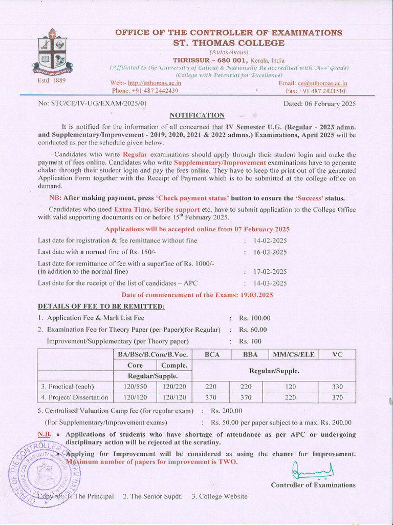 Exam Notification - 4 Ug - April 2024 | PDF