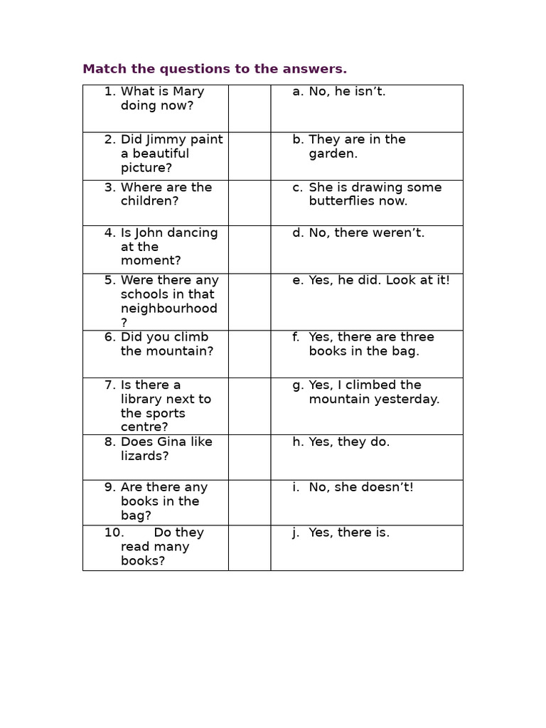 Match the Questions to the Answers | PDF