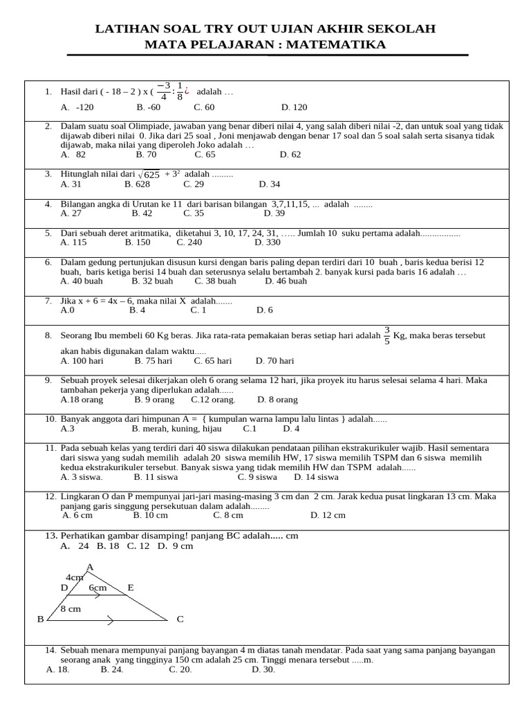 Latihan Soal Try Out Ujian Akhir Sekolah | PDF
