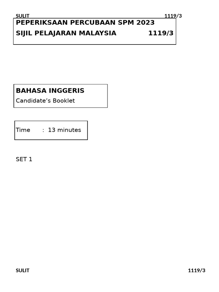 Speaking Candidate Booklet Set 1 | PDF