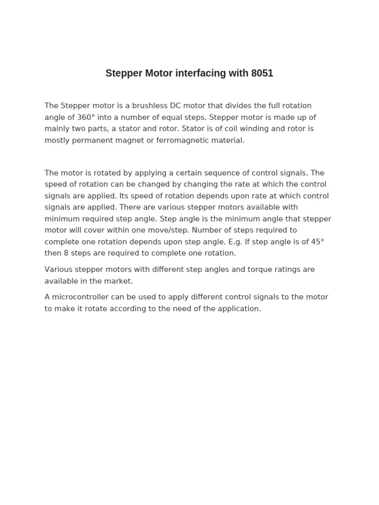 Stepper Motor Interfacing With 8051 | PDF | Electric Motor | Electrical Equipment