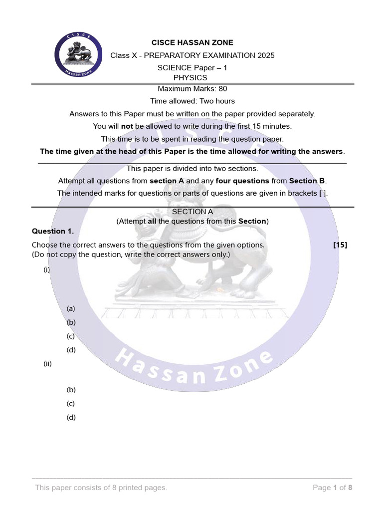 Hassan Zone Physics Final Question Paper 2024-25 | PDF | Heat | Atomic Nucleus
