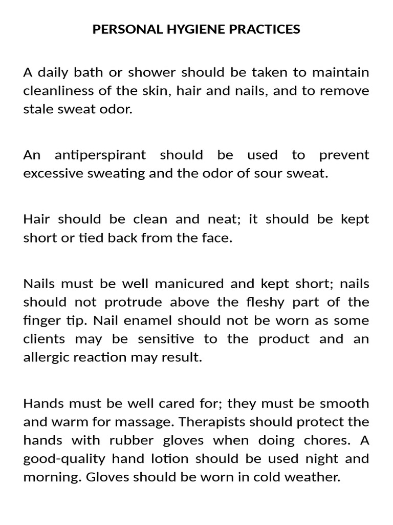 Personal Hygiene Practices | PDF
