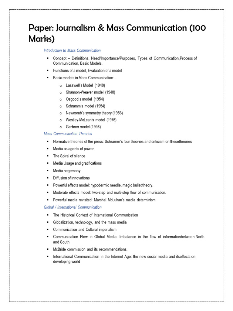 Journalism Mass Communication CSS Syllabus | PDF | Communication ...