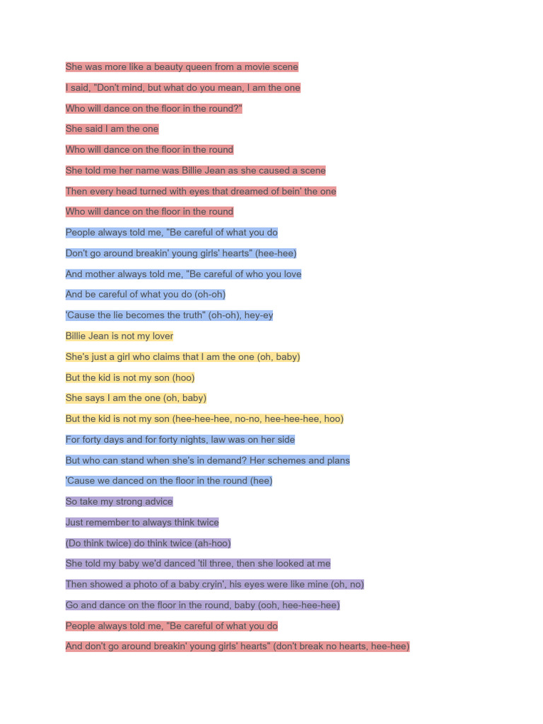 Billie Jean Lyrics Analysis | PDF