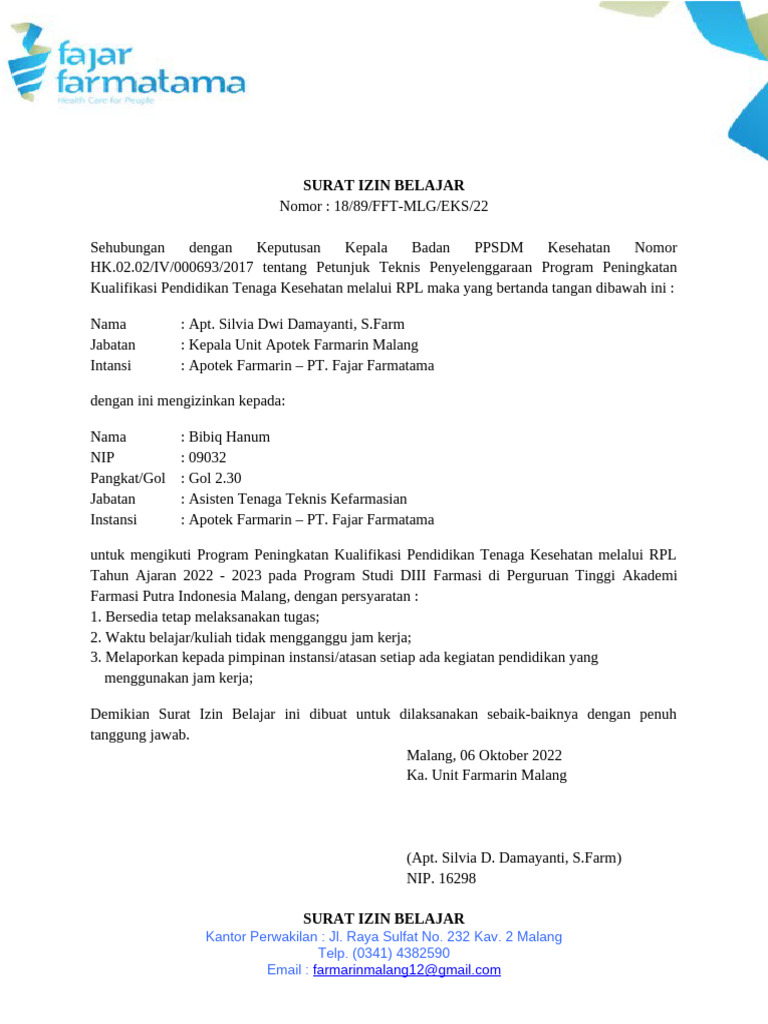 Format Surat Ijin Belajar | PDF