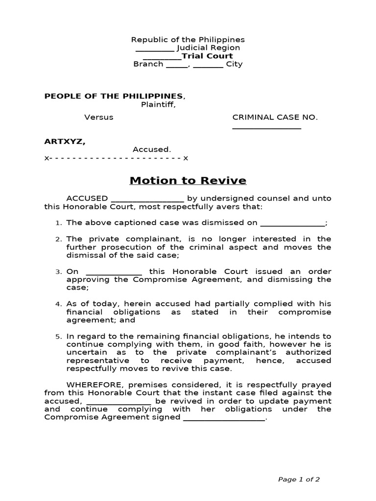 Motion To Revive | PDF | Legal Procedure | Common Law