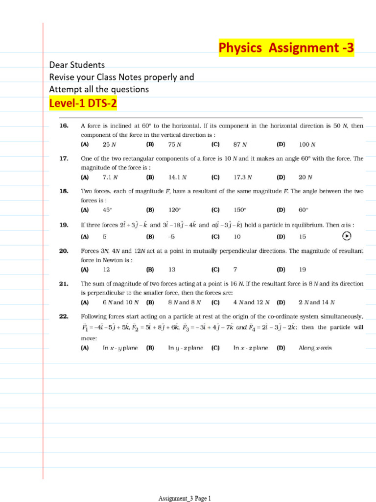 JEE - 2023 - Gen - 5A & B - Physics - Vector - Assignment - 3 | PDF