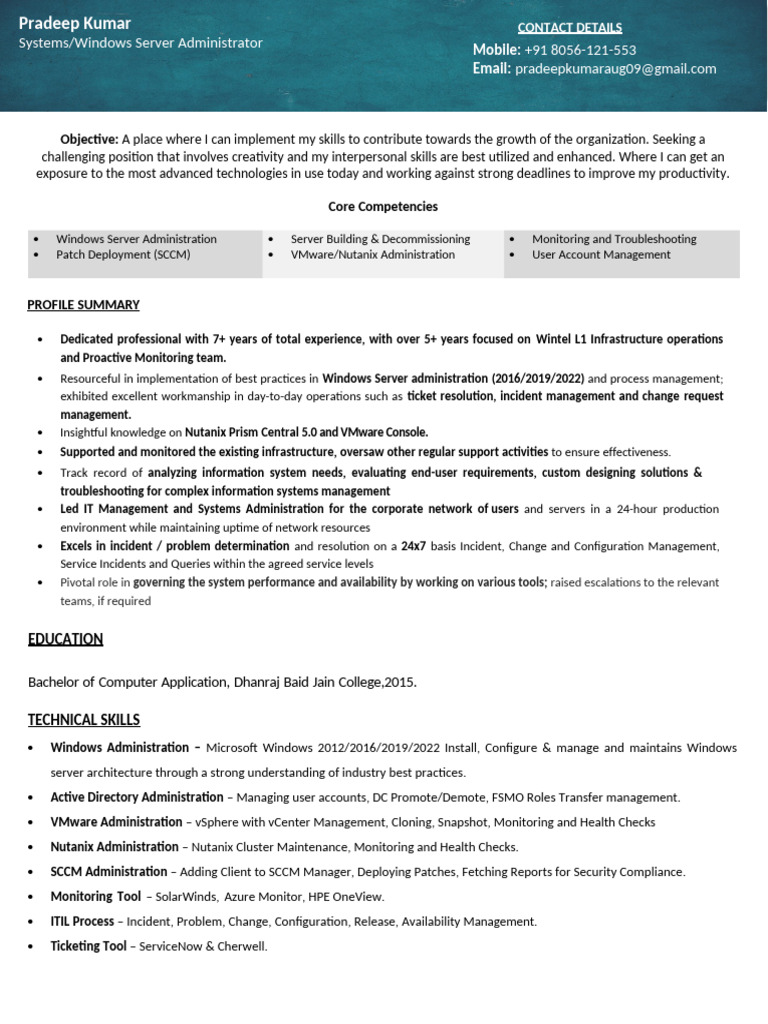 Pradeep Kumar - Resume - Feb 2025 | PDF | Virtualization | Virtual Machine