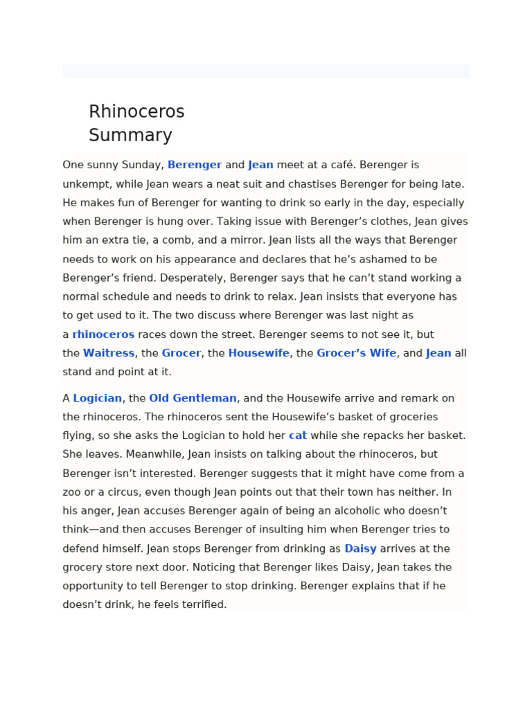Summary Rhinoceros | PDF | Rhinoceros