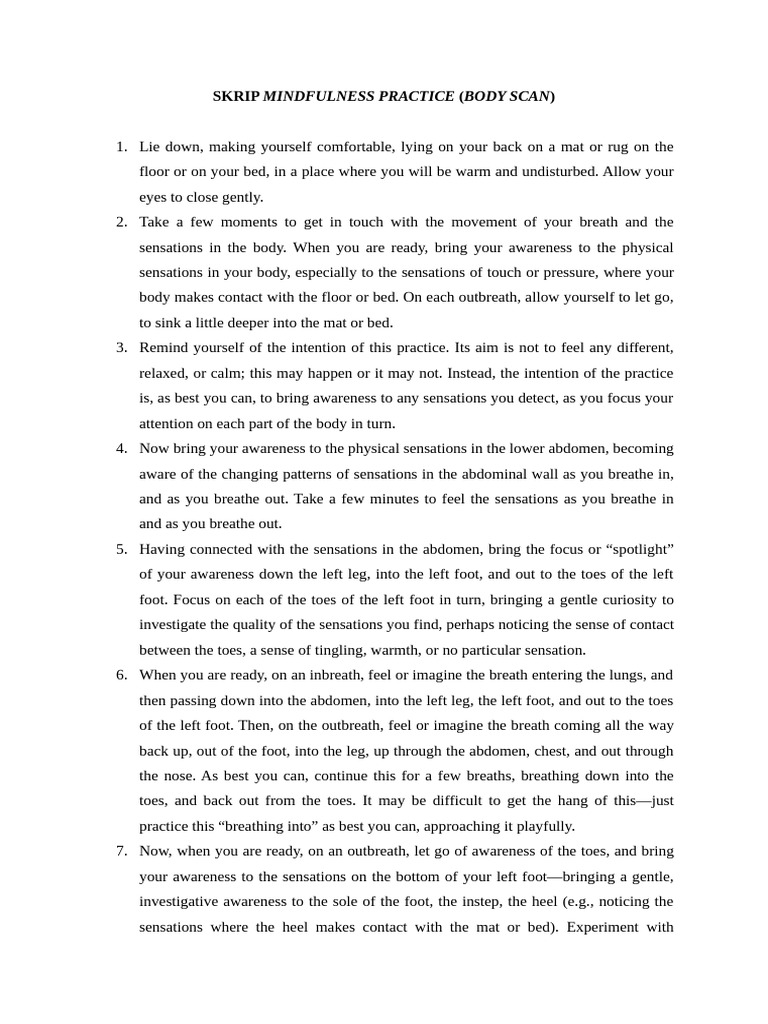 Body Scan Meditation Script | PDF | Foot | Senses