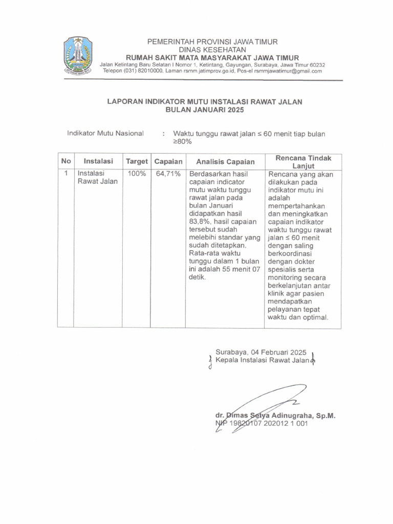 Laporan Indikator Mutu Lengkap Irj Januari 2025 | PDF