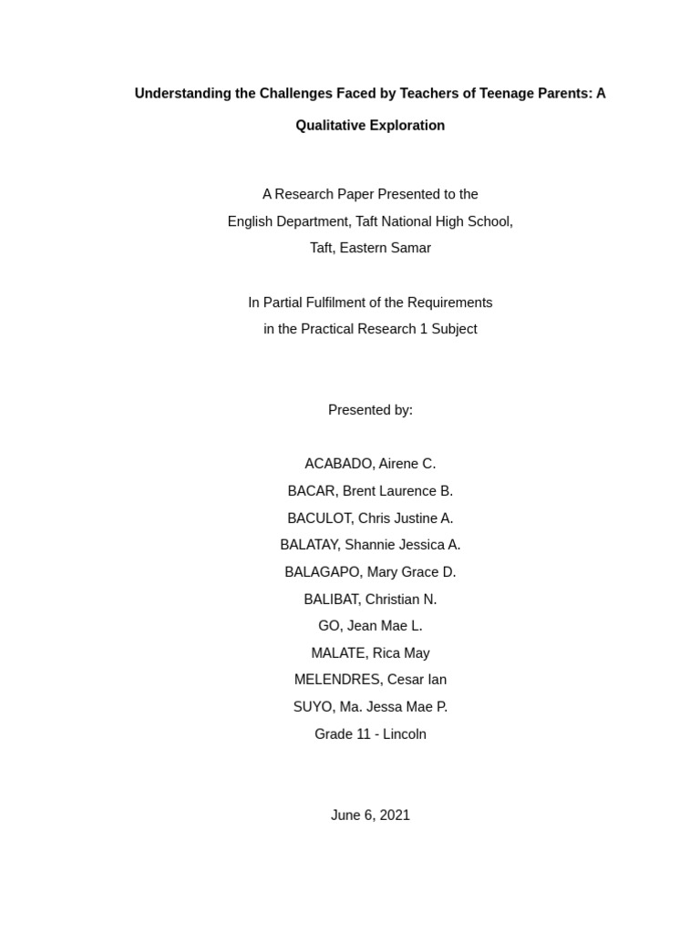 Sample Chapter 1 Research | PDF | Teachers | Qualitative Research