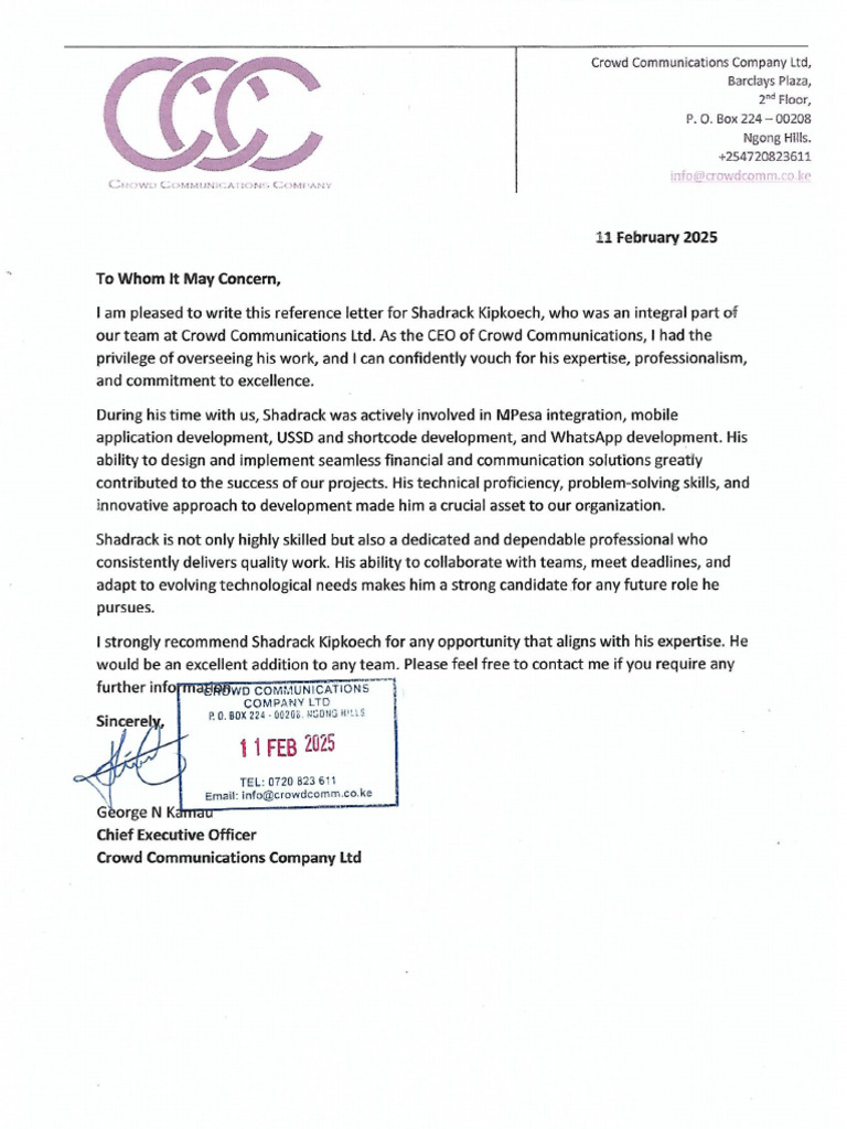 Shadrack Recomendation | PDF