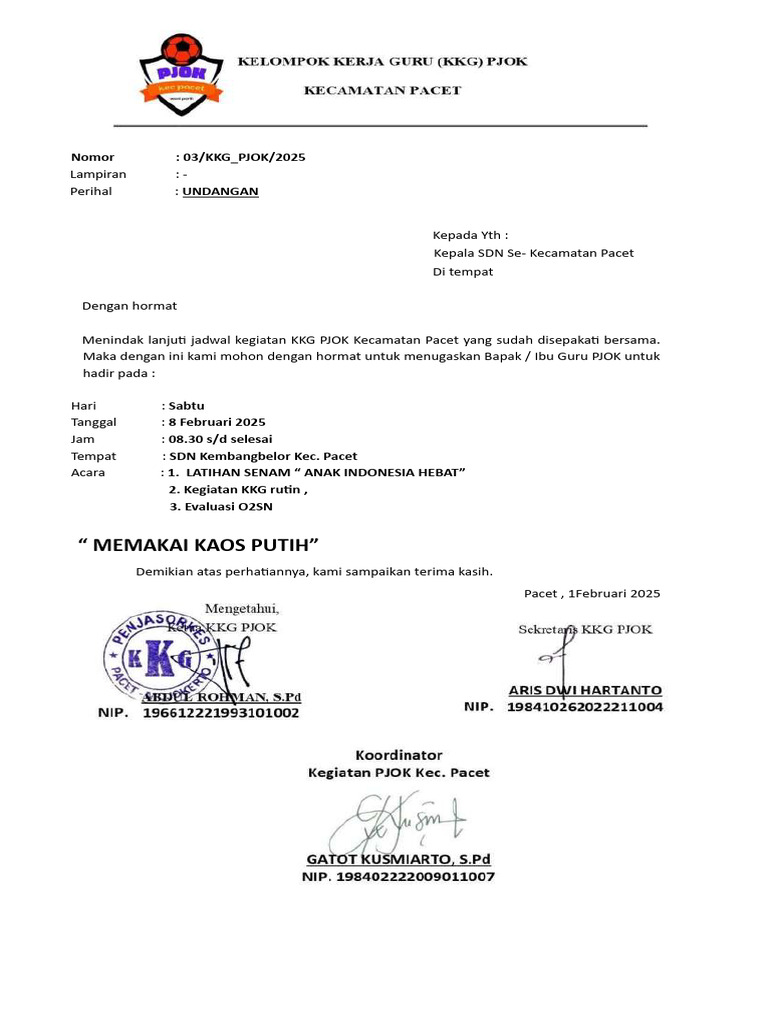 Undangan KKG PJOK 2025-1 | PDF