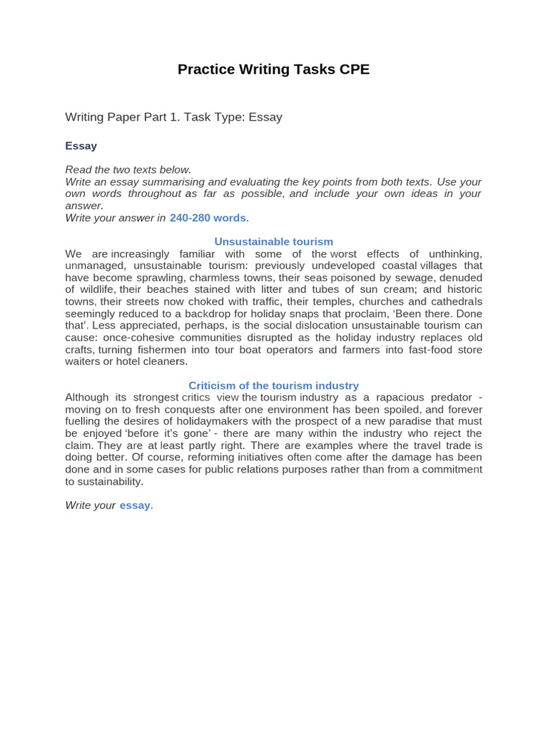 CPE Writing Practice Tasks | PDF | Traffic Congestion | Traffic
