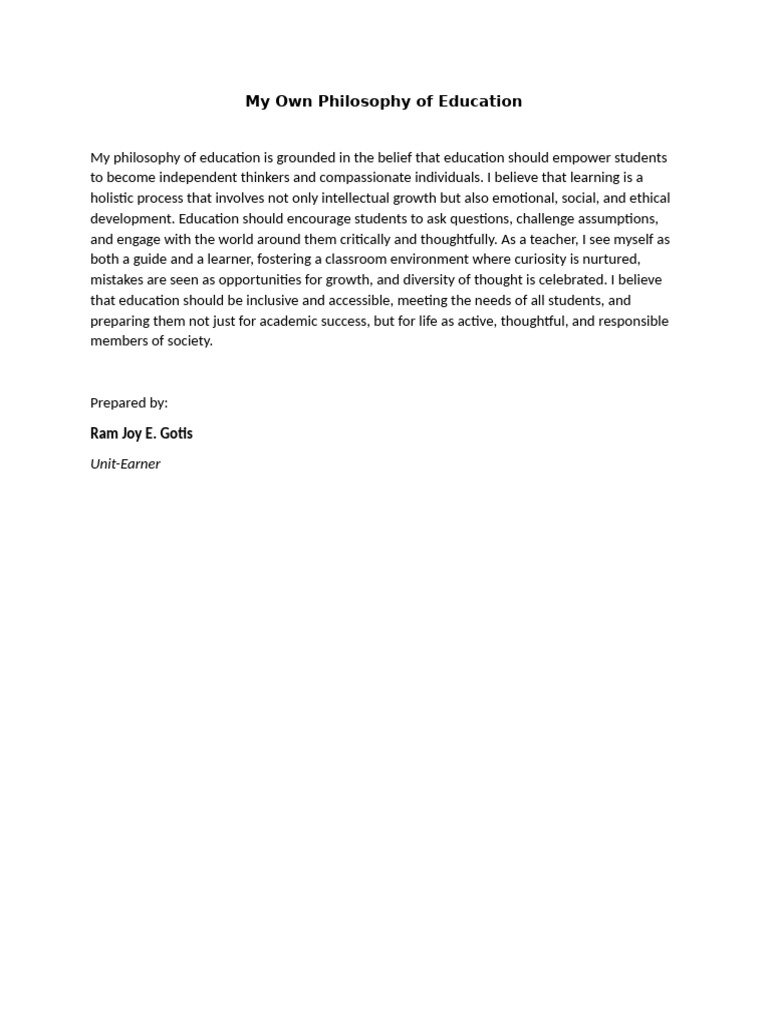 My Own Philosophy of Education-word (1) | PDF