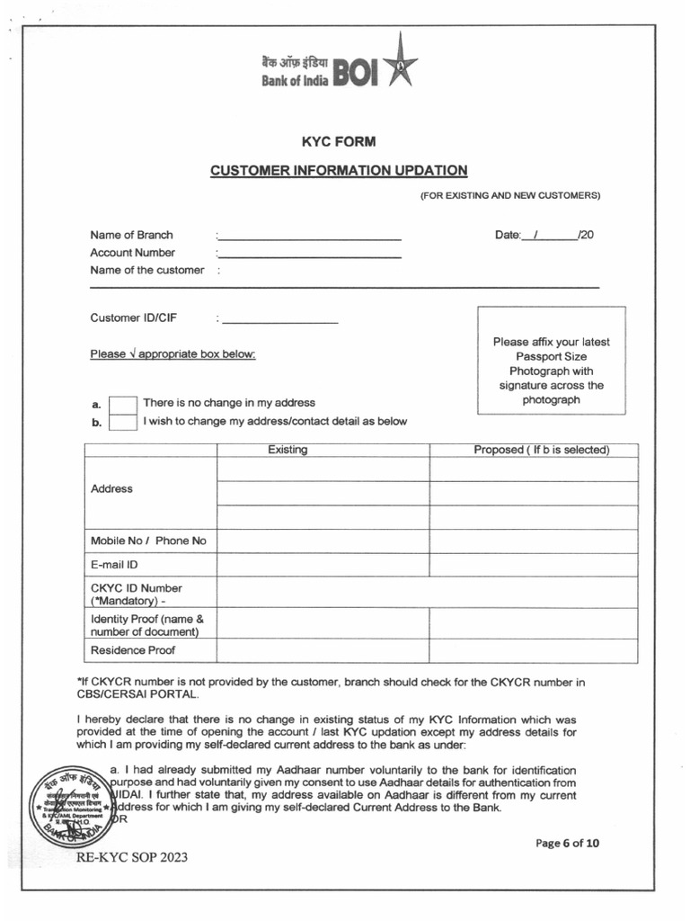 BANK OF INDIA KYC - Form | PDF