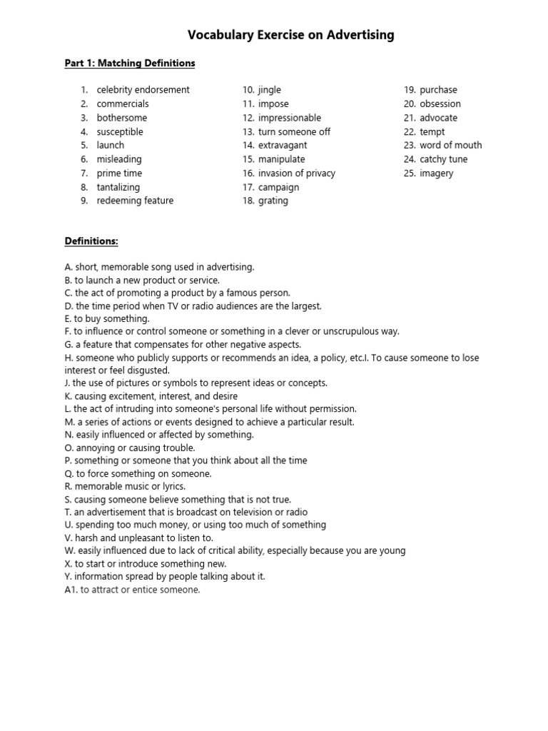Vocab 2 on advertising | PDF | Advertising