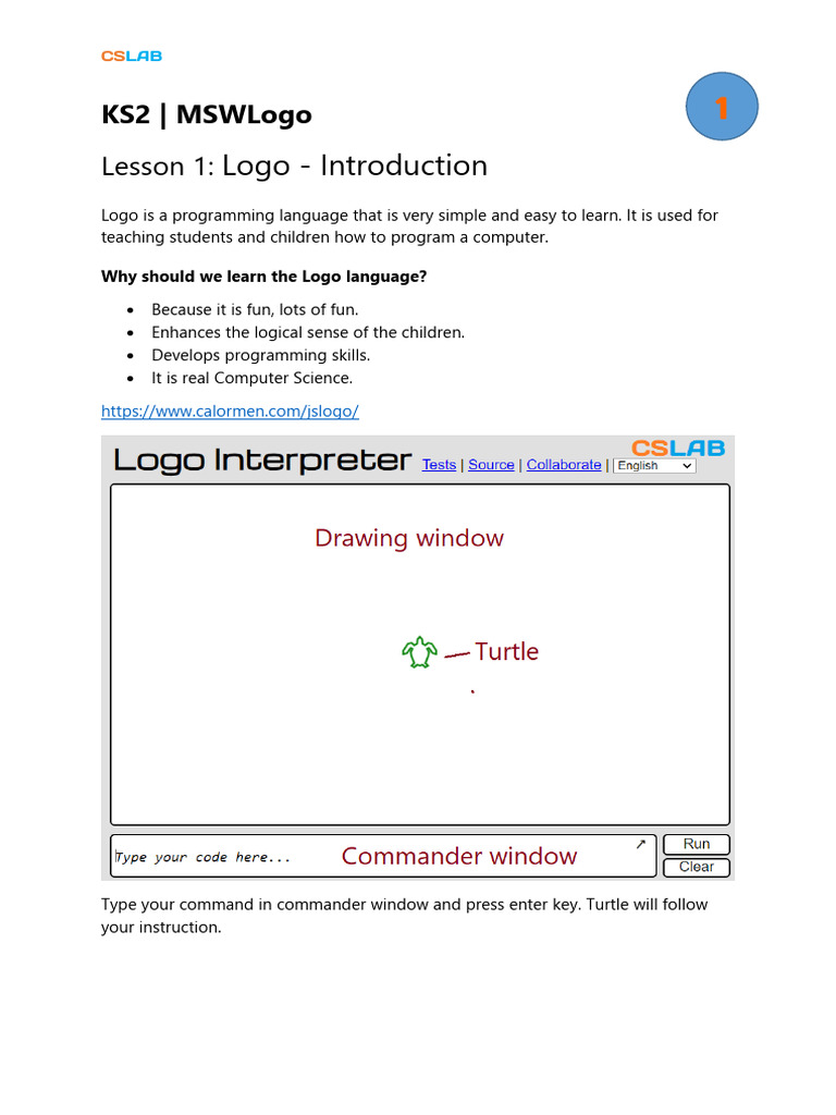 MSWLogo Lesson 1 | PDF